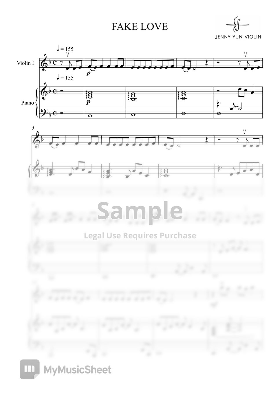 BTS - Fake Love (Violin Solo) Sheet Music by Jenny Yun