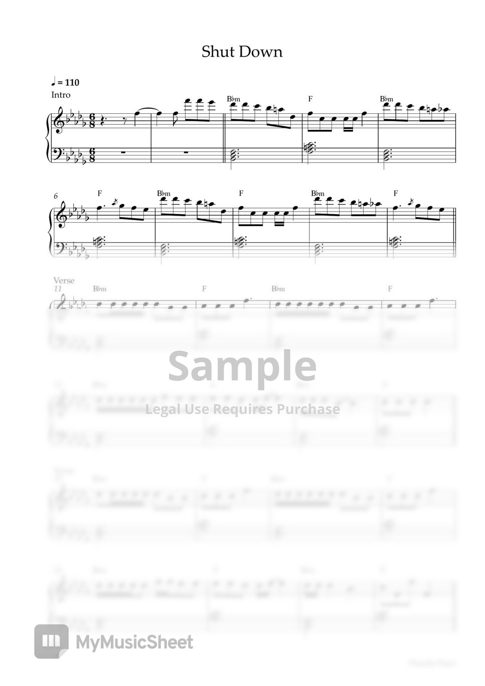 BLACKPINK - Shut Down (MEDIUM PIANO SHEET) Sheet Music by Pianella Piano