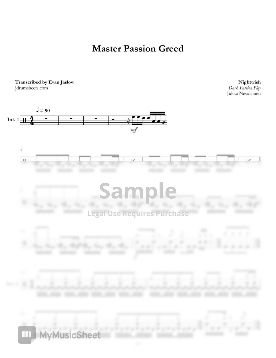 Nightwish - Master Passion Greed Sheets by Evan Jaslow