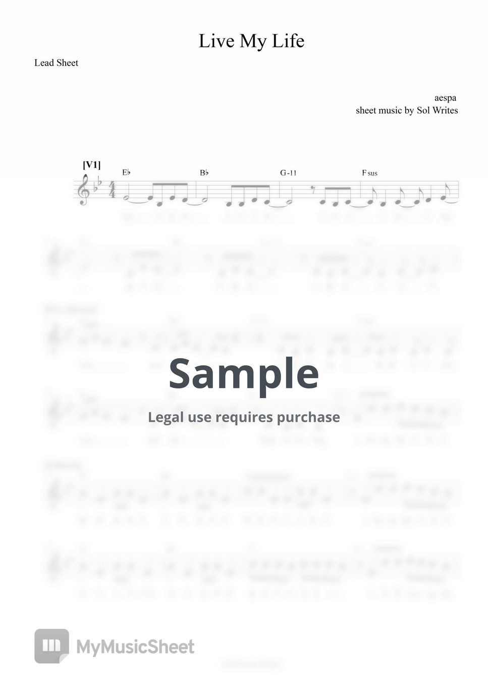 에스파 - Live My Life (KOR 리드시트 - 코드, 가사) Sheet Music by Sol Writes