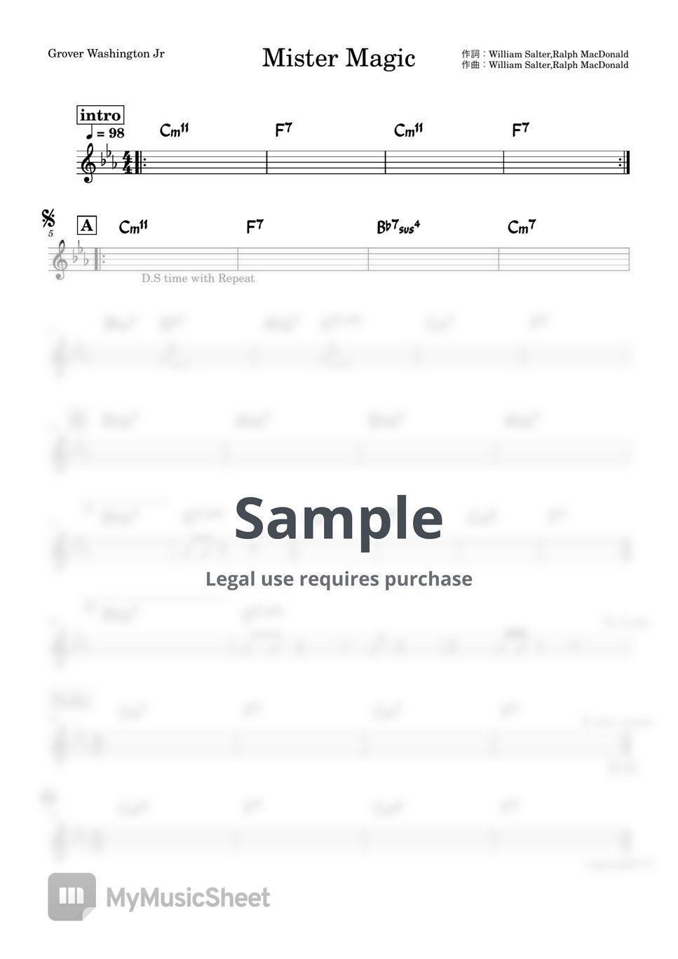 Grover Washington Jr - Mister Magic (セッション用コード譜 メロなし) 악보 by 箱譜屋