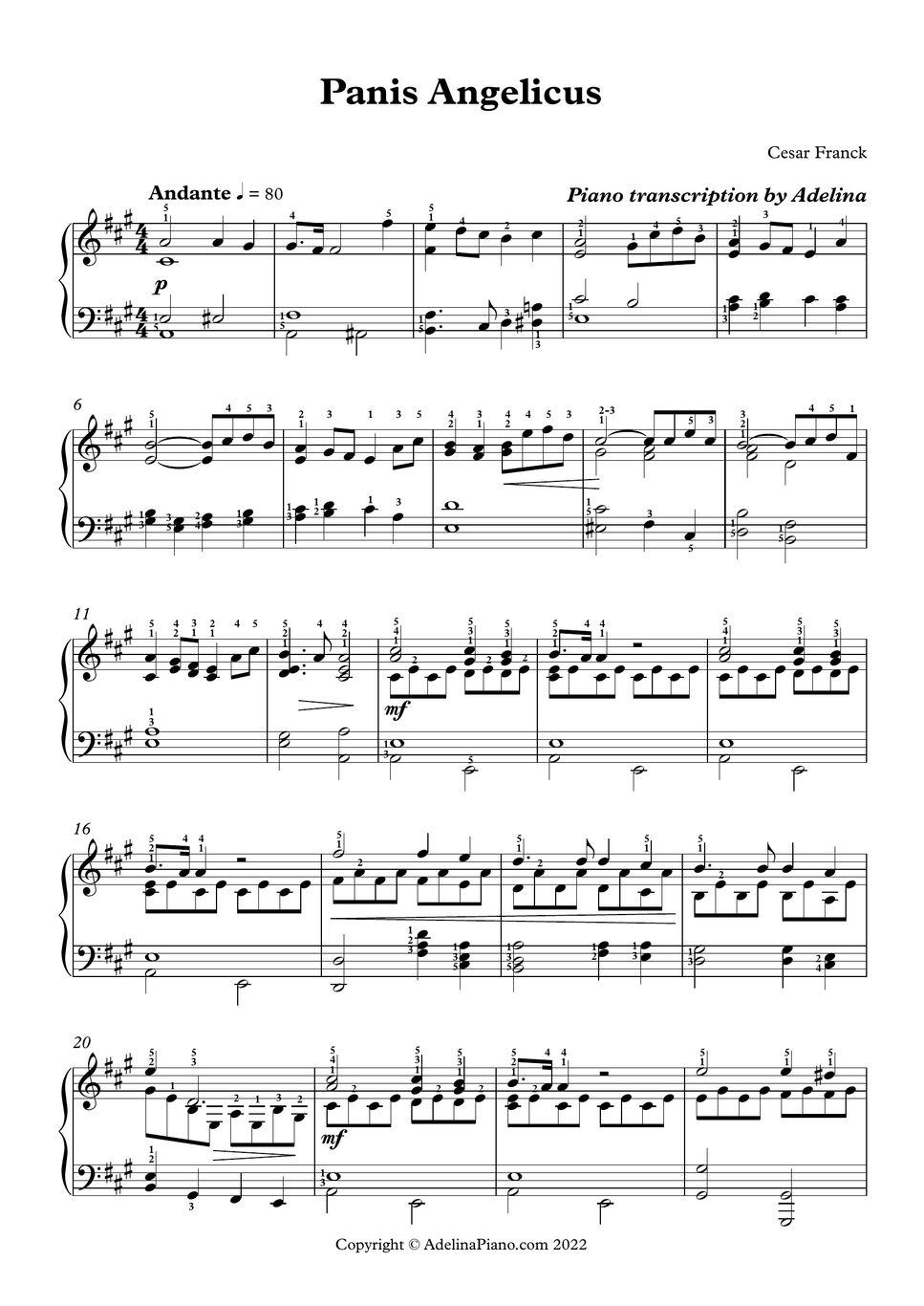 Cesar Franck - Panis Angelicus Hoja by Adelina Piano