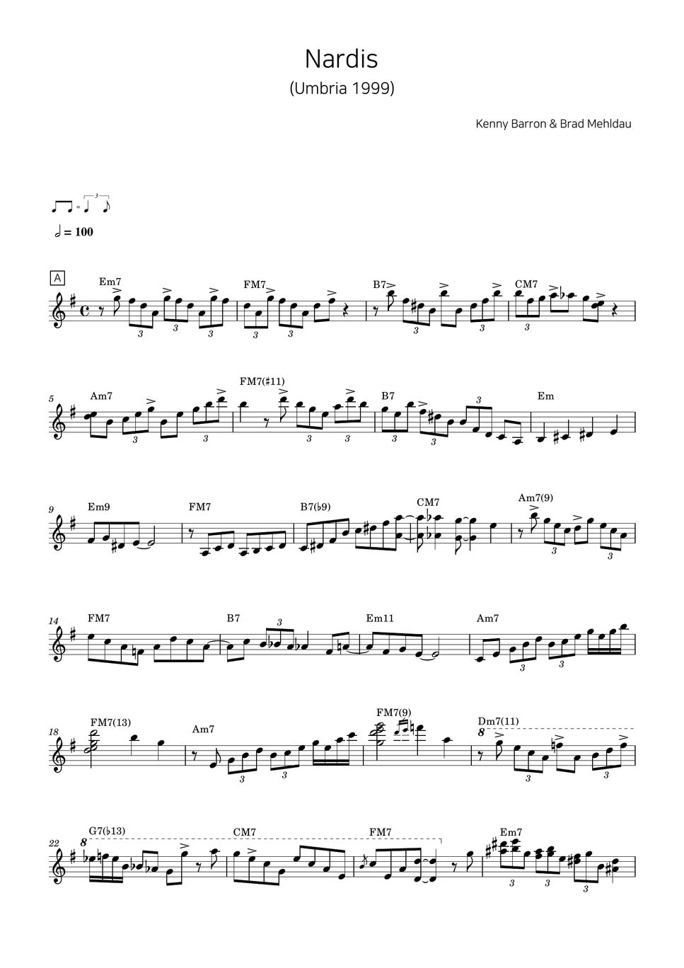 Kenny Barron & Brad Mehldau - Nardis (Solo) Sheets by Lucymusic