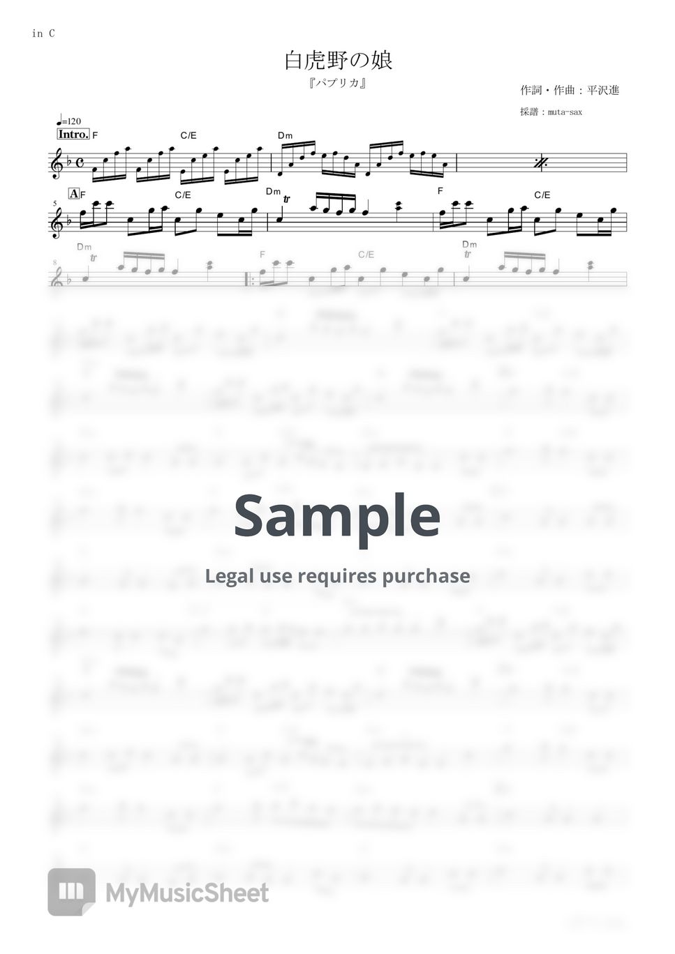 Susumu Hirasawa - The girl in Byakkoya (Paprika / in C) Sheet Music by ...