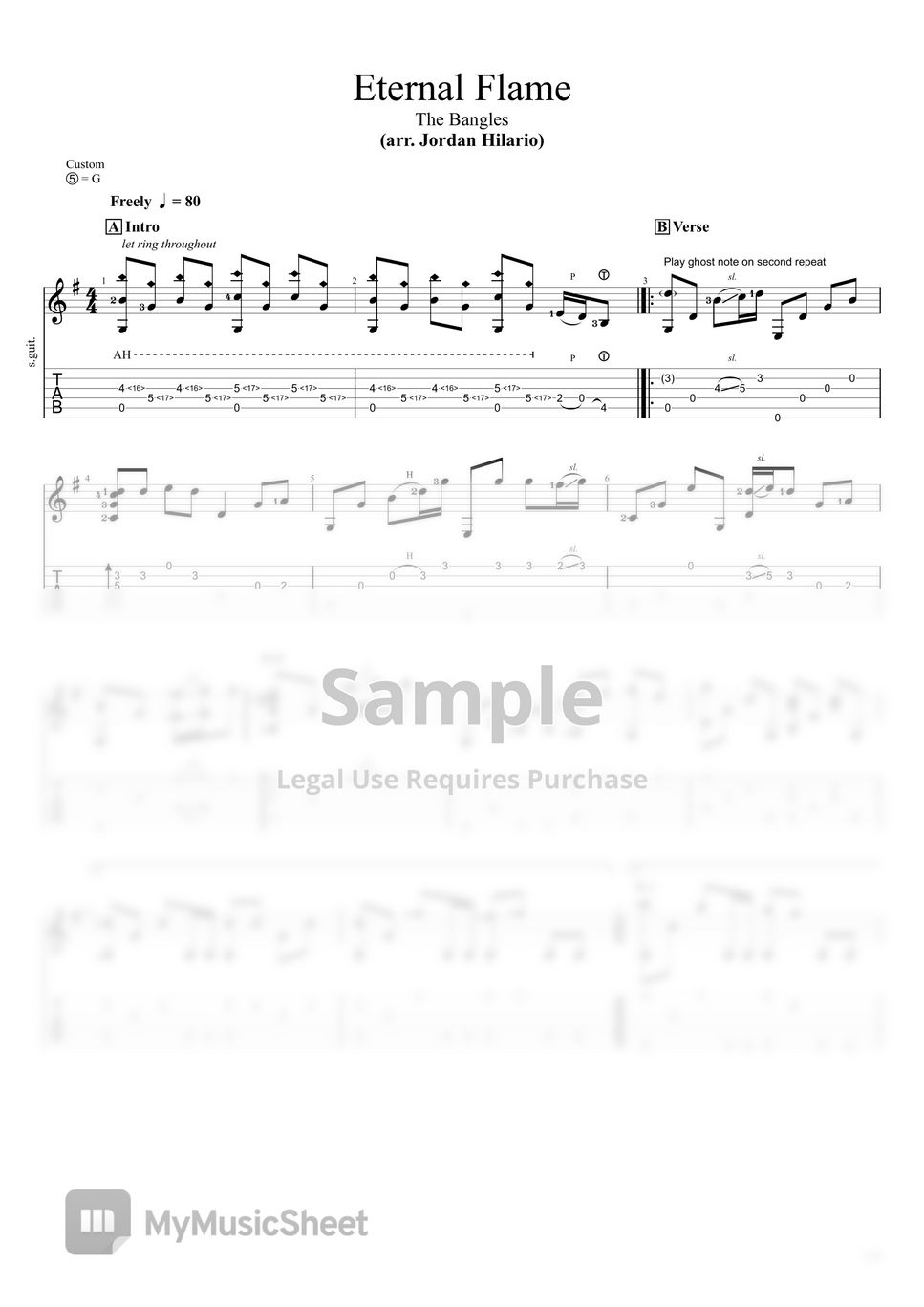 The Bangles - Eternal Flame Fingerstyle Tab - Fingerstyle Guitar Sheets ...