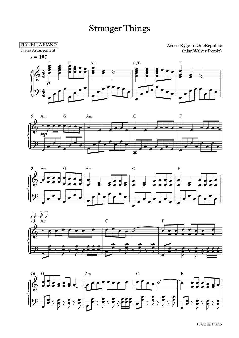 Kygo ft. ONeRepublic - Stranger Things (Alan Walker Remix) 樂譜 by ...