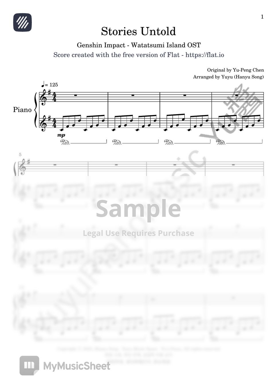 Original by Yu-Peng Chen - Stories Untold - Genshin Impact 악보 by ...