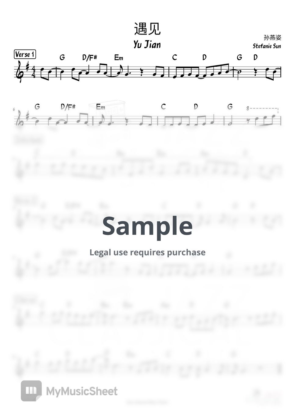 Stefanie Sun - 遇见 (Yu Jian) 악보 by Jazz Classical Music Studio