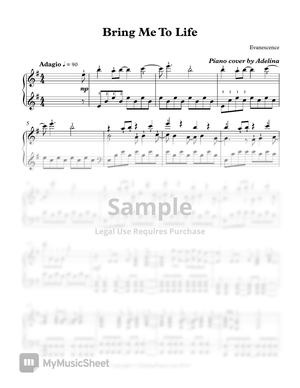 Evanescence - Bring Me To Life Sheets by Adelina Piano