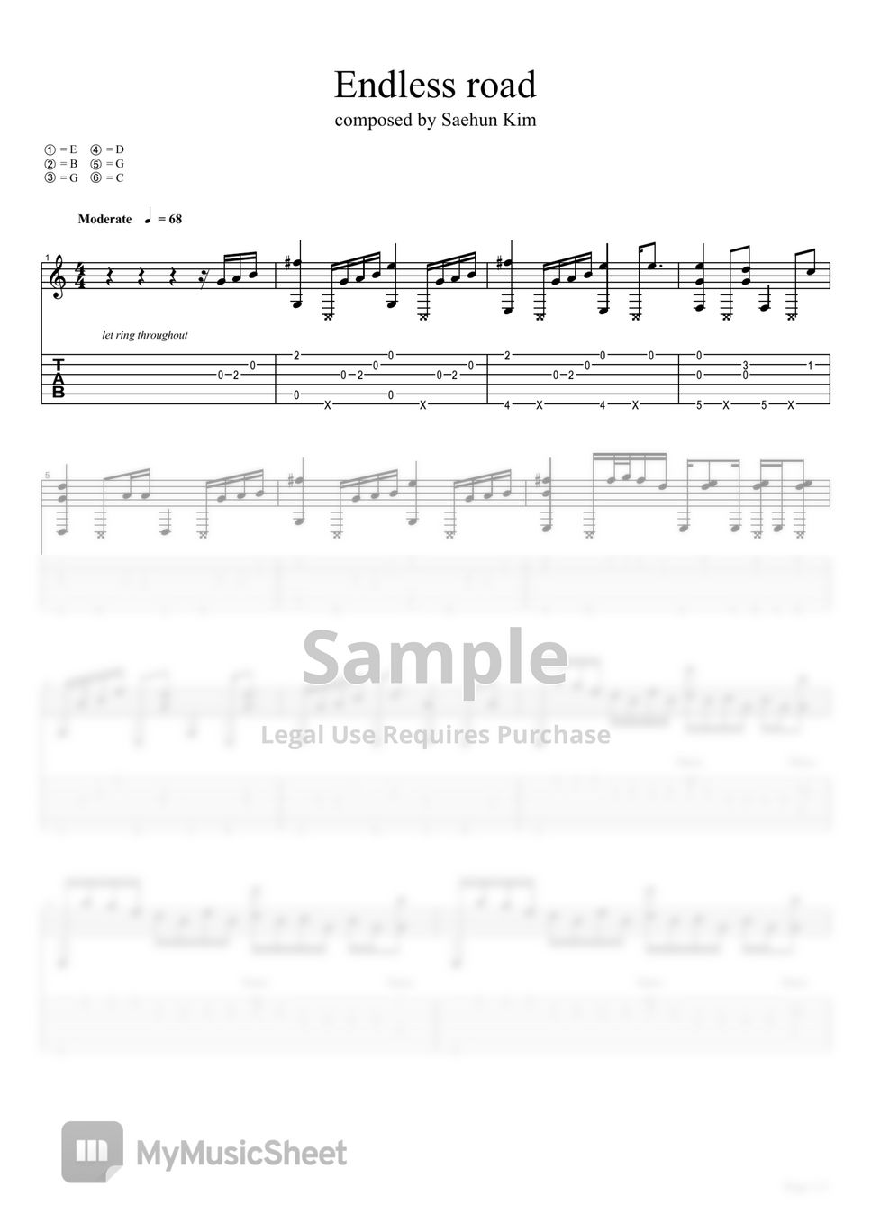 (Original 자작곡) Endless road - fingerstyle guitar | Saehun Kim 樂譜