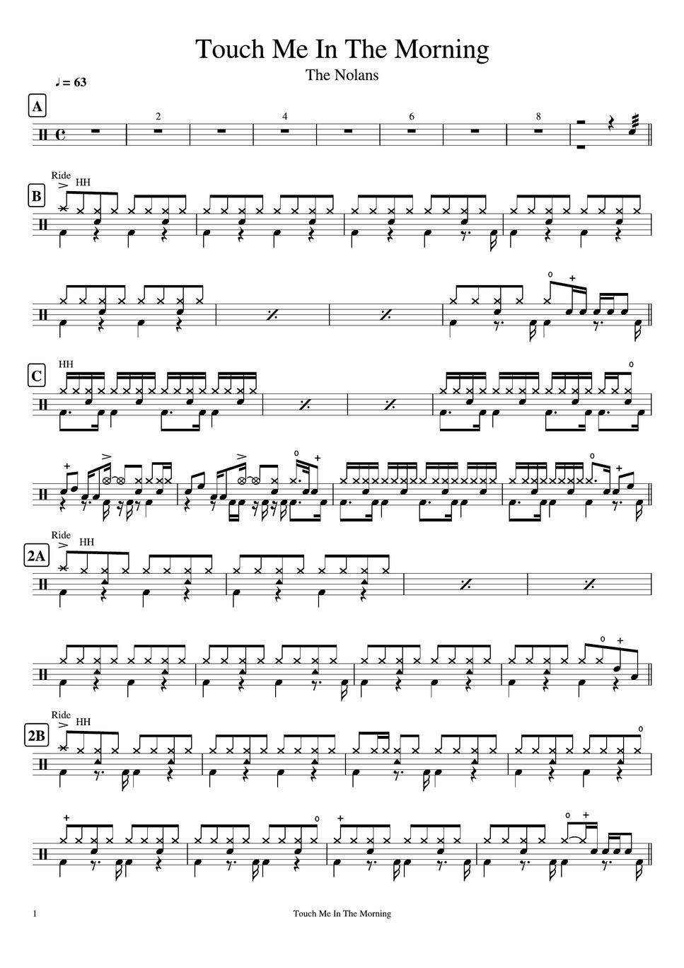 The Nolans - Touch Me In The Morning Sheet by Cookai's J-pop Drum sheet ...