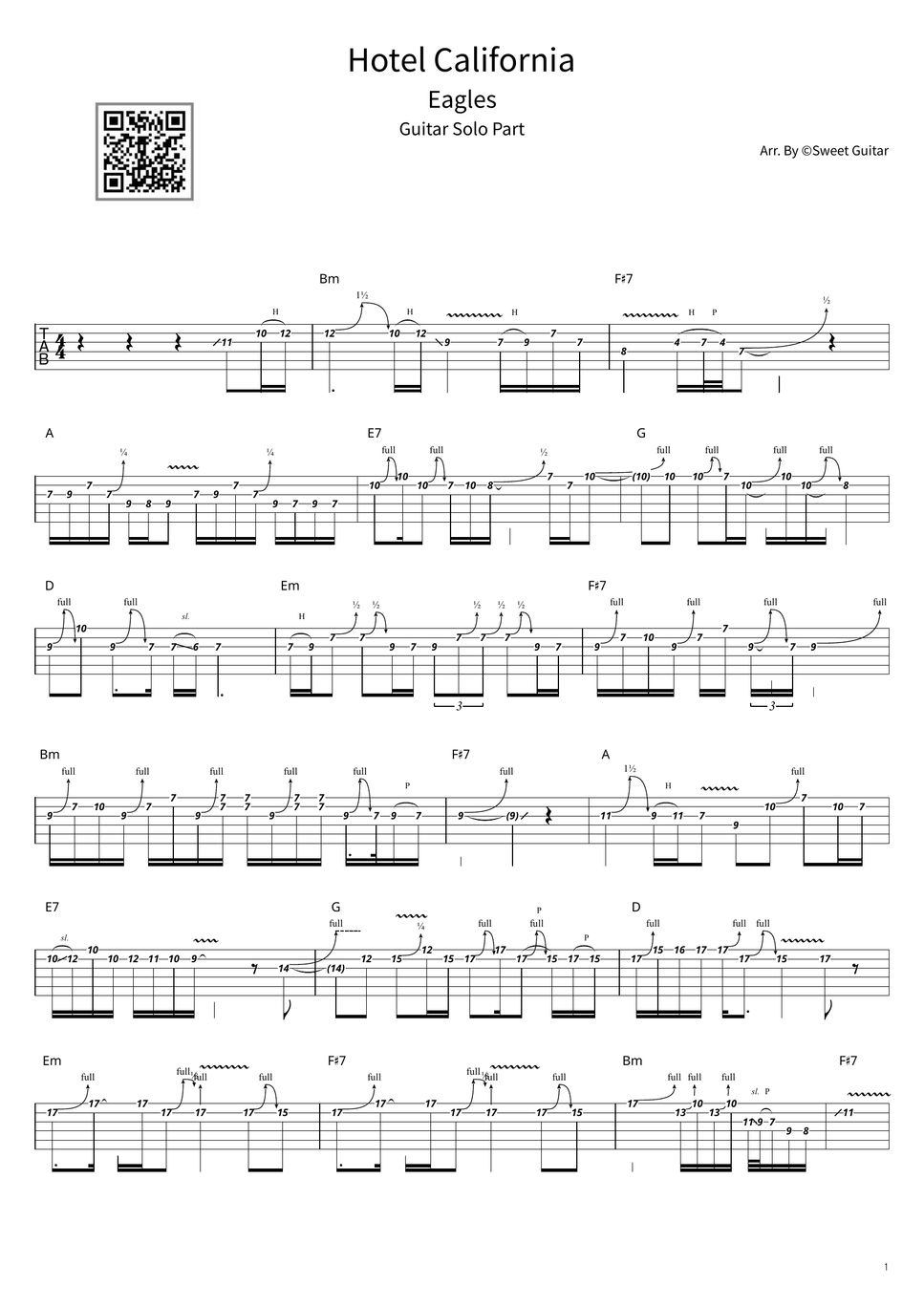 Hotel California Solo Tab Acoustic Guitar