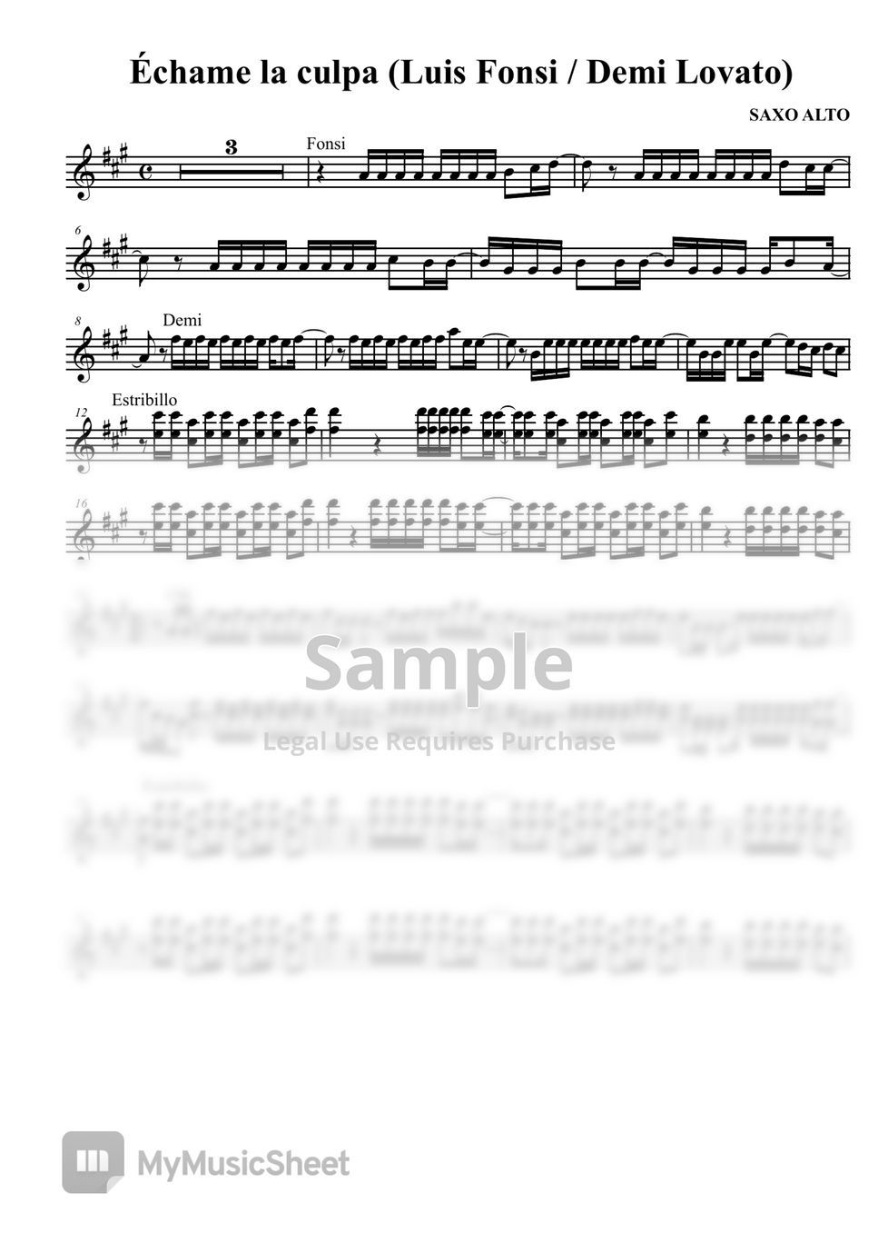 Échame la culpa - Luis Fonsi & Demi Lovato (Duo Alto Sax) Sheets by ...