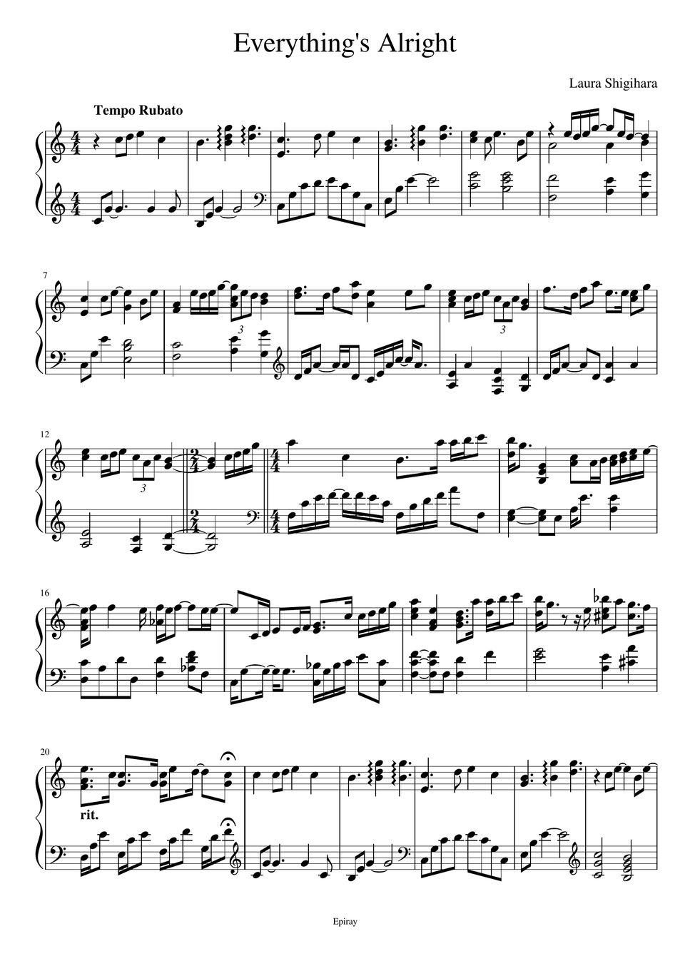 To The Moon OST - Everything's Alright (C key) 악보 by Epiary