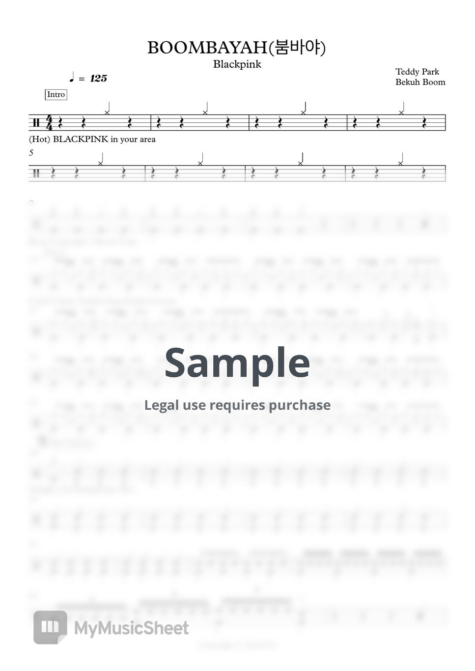 Blackpink - BOOMBAYAH(붐바야) (드럼악보) แผ่น by Seonwook Kim
