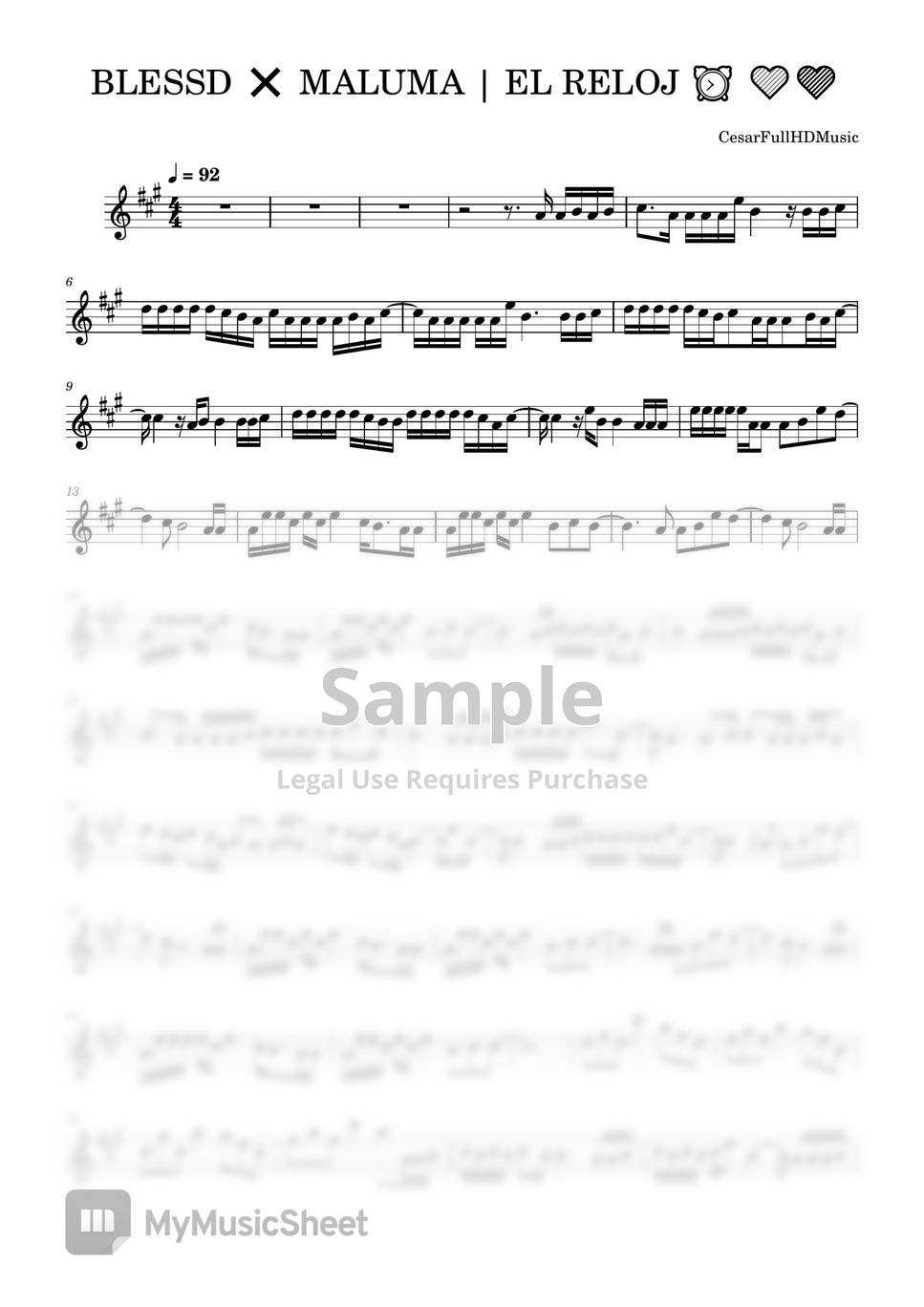 BLESSD MALUMA - EL RELOJ ⏰ 💙💜 Sheets