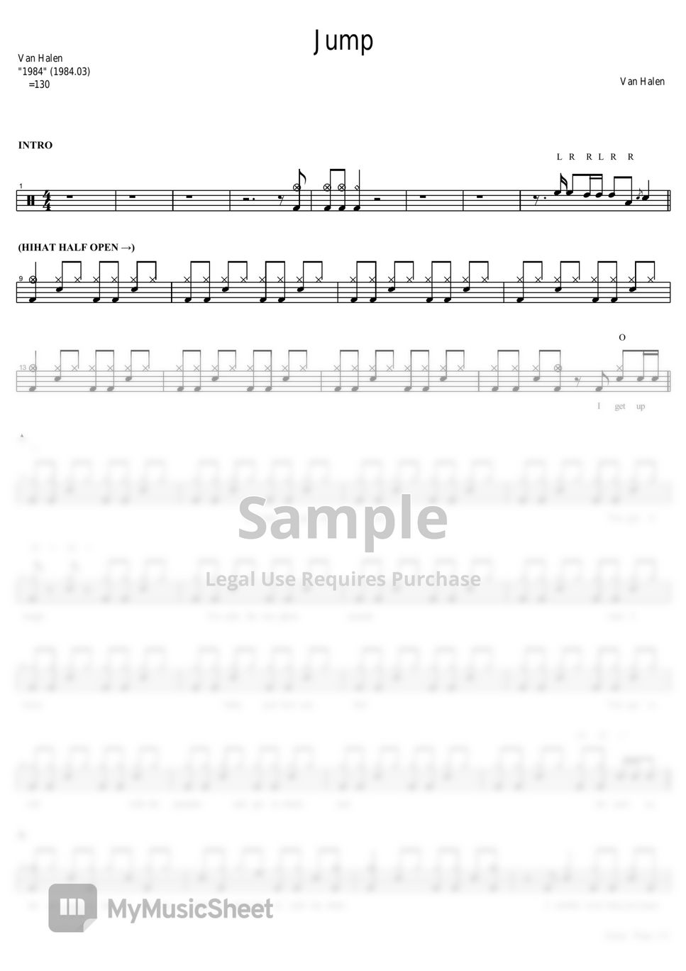 Van Halen Jump Sheets By COPYDRUM