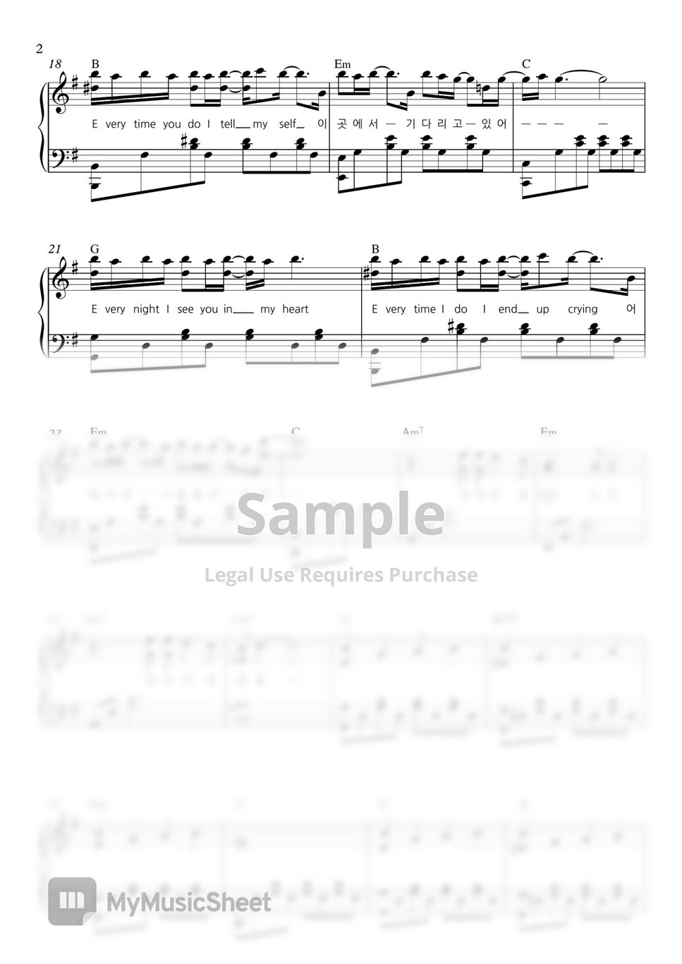 BTS JIN (방탄소년단 진) - Yours - 지리산 OST (Jirisan) (Easy Key Version) Sheet Music by SweetPiano