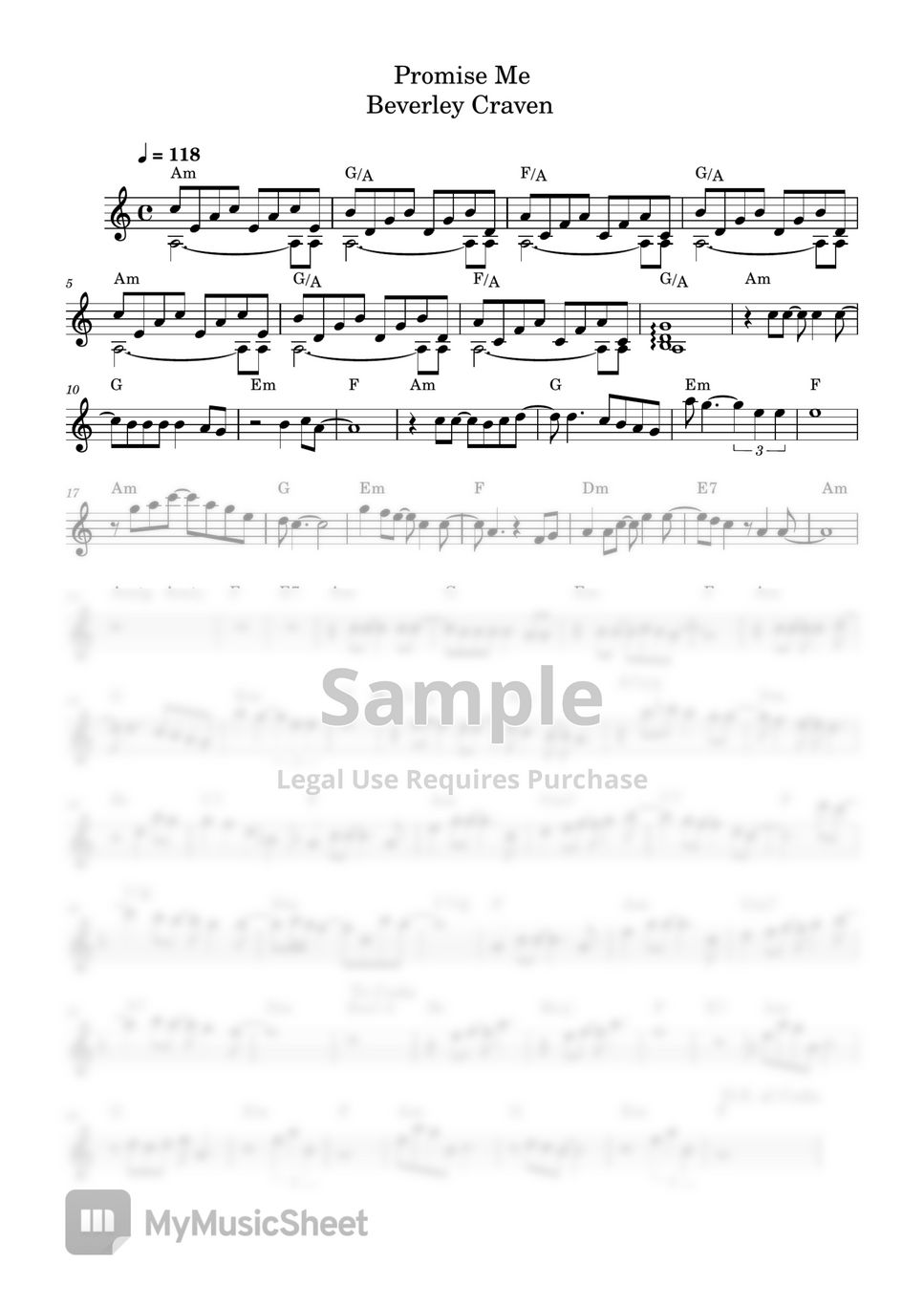 Beverley Craven - Promise Me Sheets by Anonymous