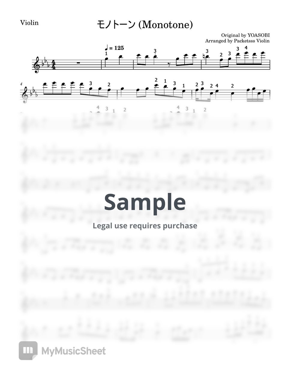 YOASOBI - モノトーン (Monotone) Sheets by Packetsss Violin