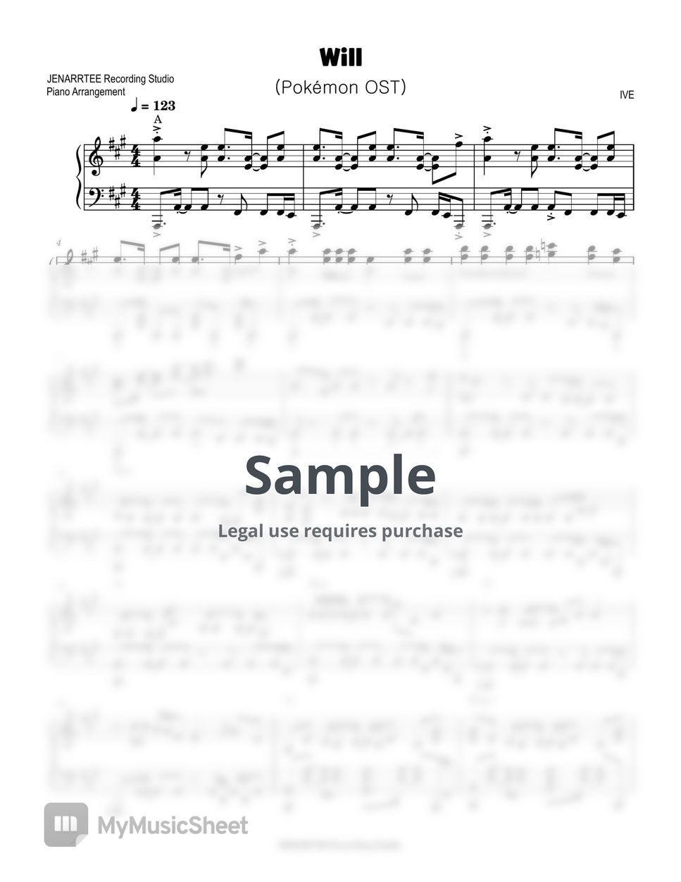 IVE - Will (Pokemon OST) Sheet Music by JENARRTEE Recording Studio