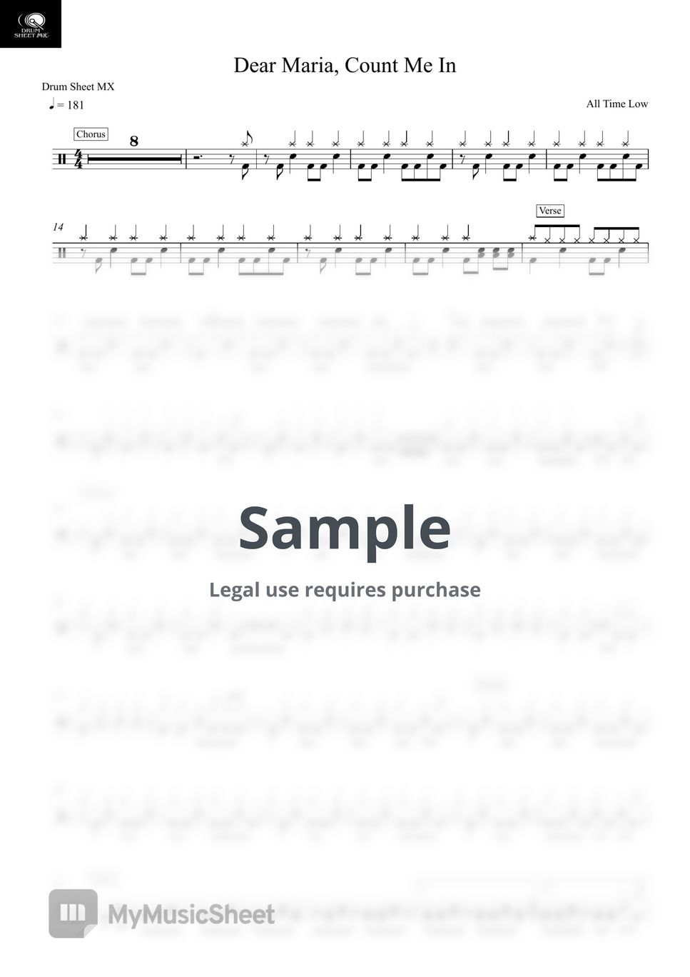 All Time Low - Dear Maria, Count Me In Sheets by Drum Sheet MX