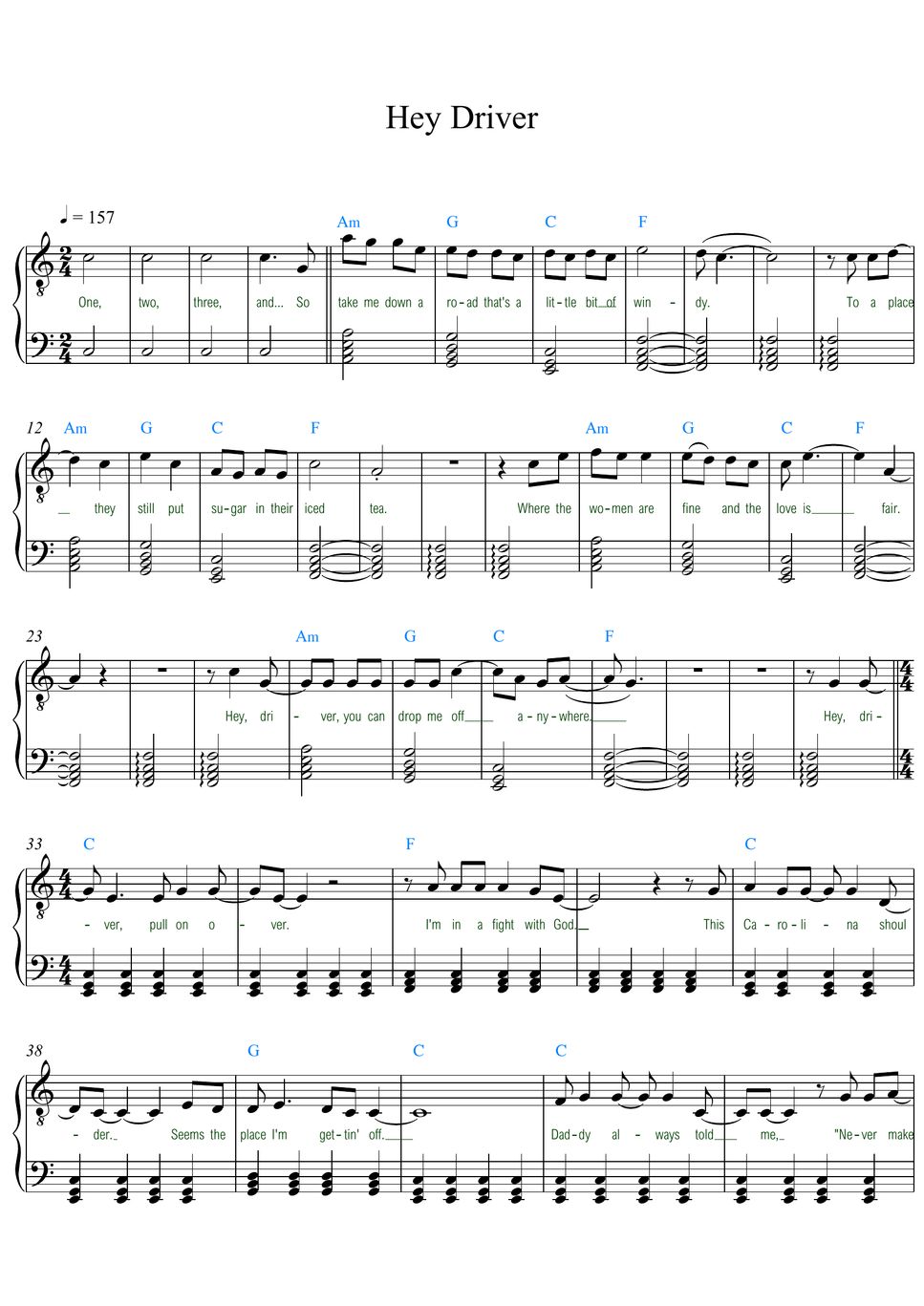 Zach Bryan - Hey Driver Sheet Music by Rita B