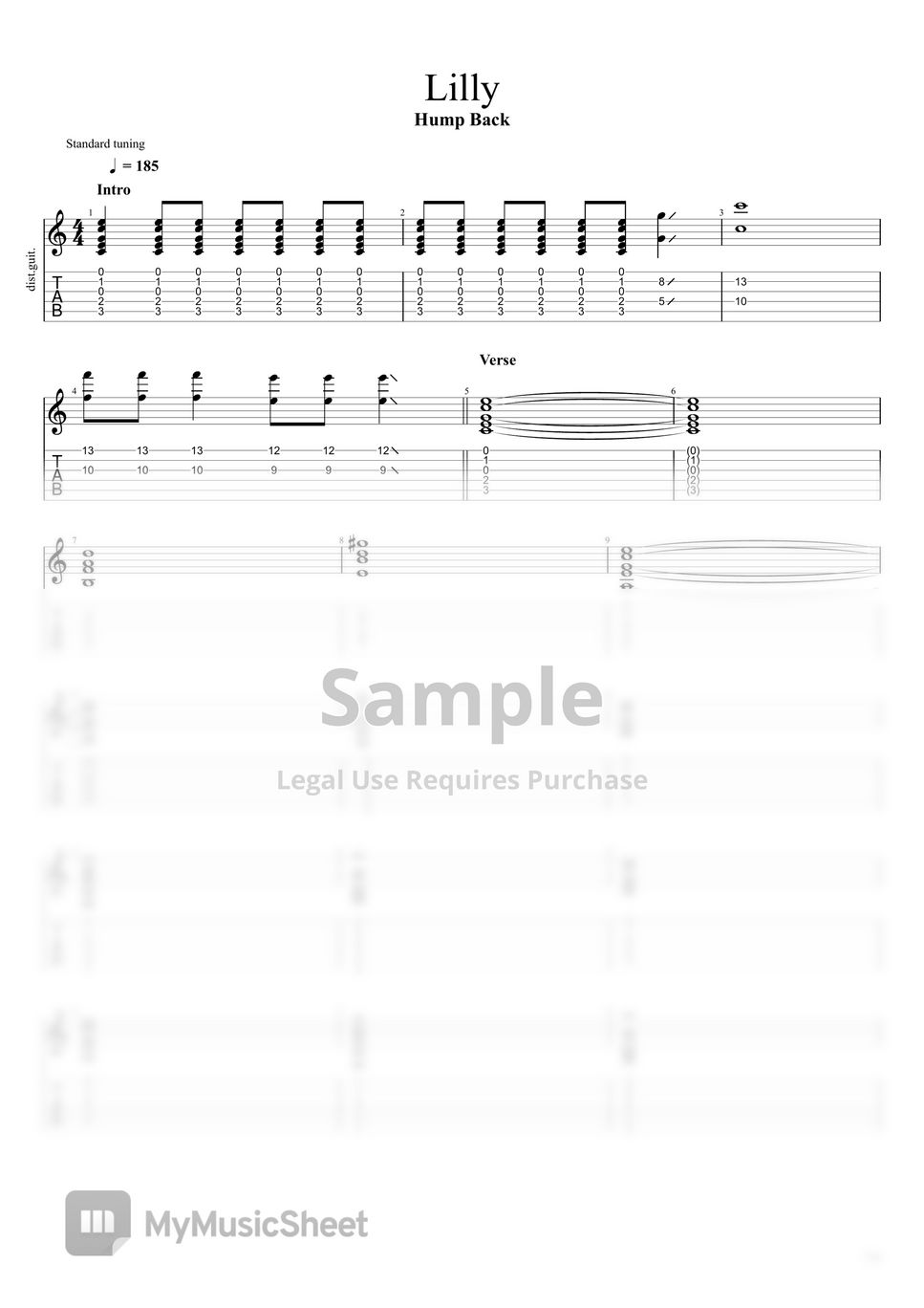 Hump Back - Lilly แทป + บรรทัด 5 เส้น 1 ชุด by Ryo Higuchi