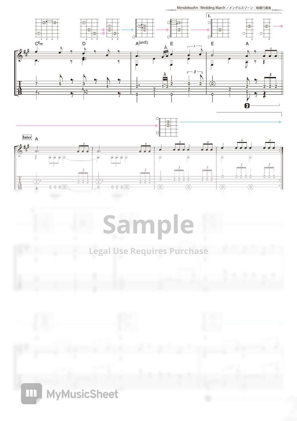 Felix Mendelssohn Wedding March Solo Guitar Tab 1staff By Daisuke
