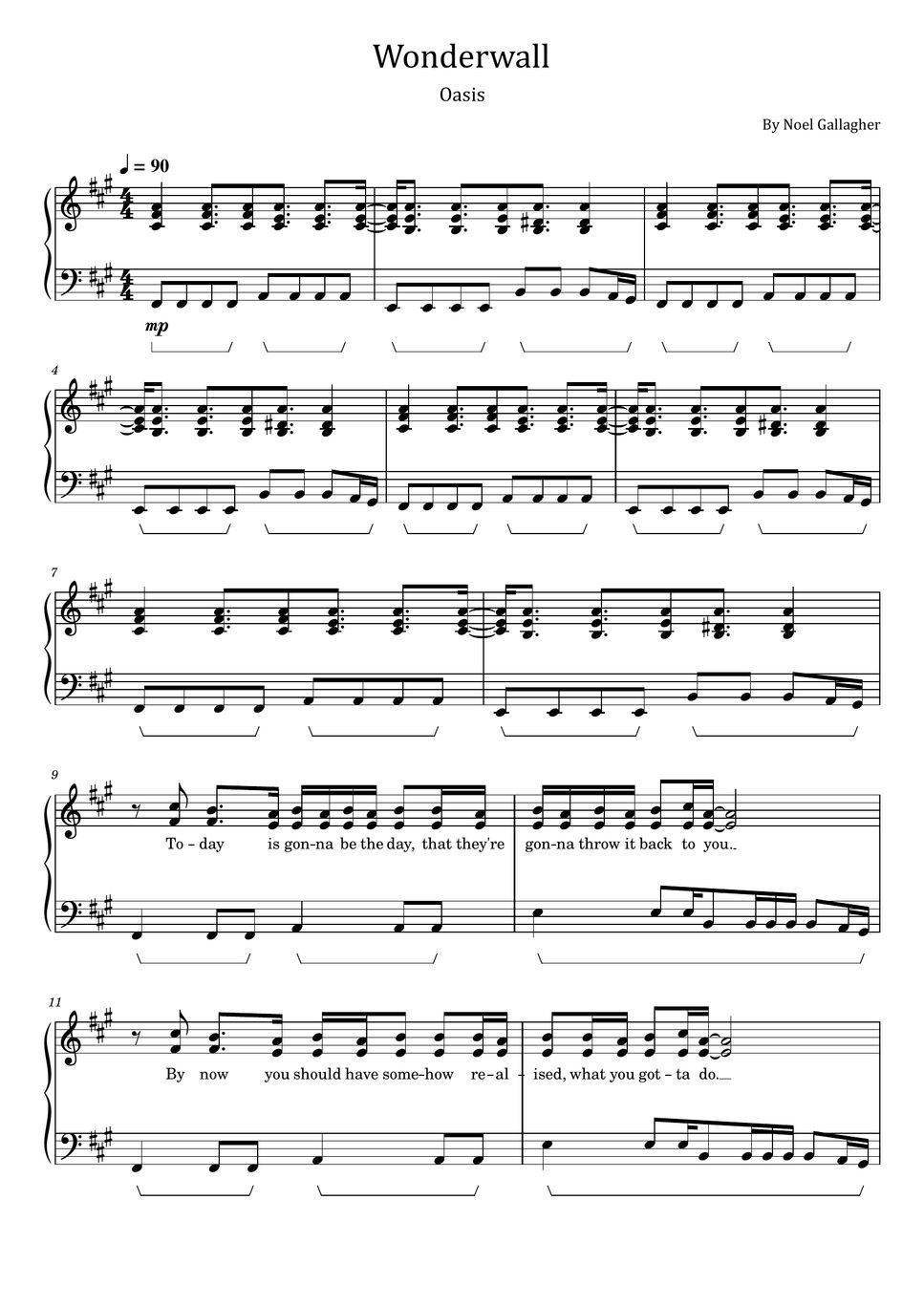 Noel Gallagher - Wonderwall (Oasis - For Piano Solo With Lyric) 악보 by poon