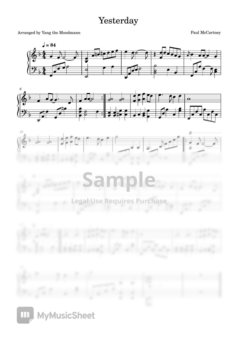 the Beatles - Yesterday 악보 by Yang the Mondmann