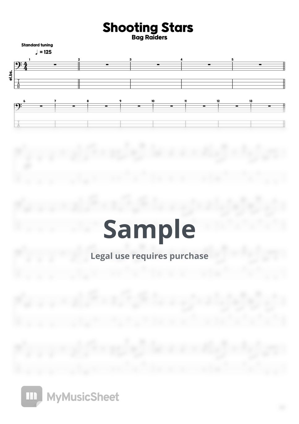 Bag Raiders - Shooting Stars Tab + 단선 악보 by BassBlur