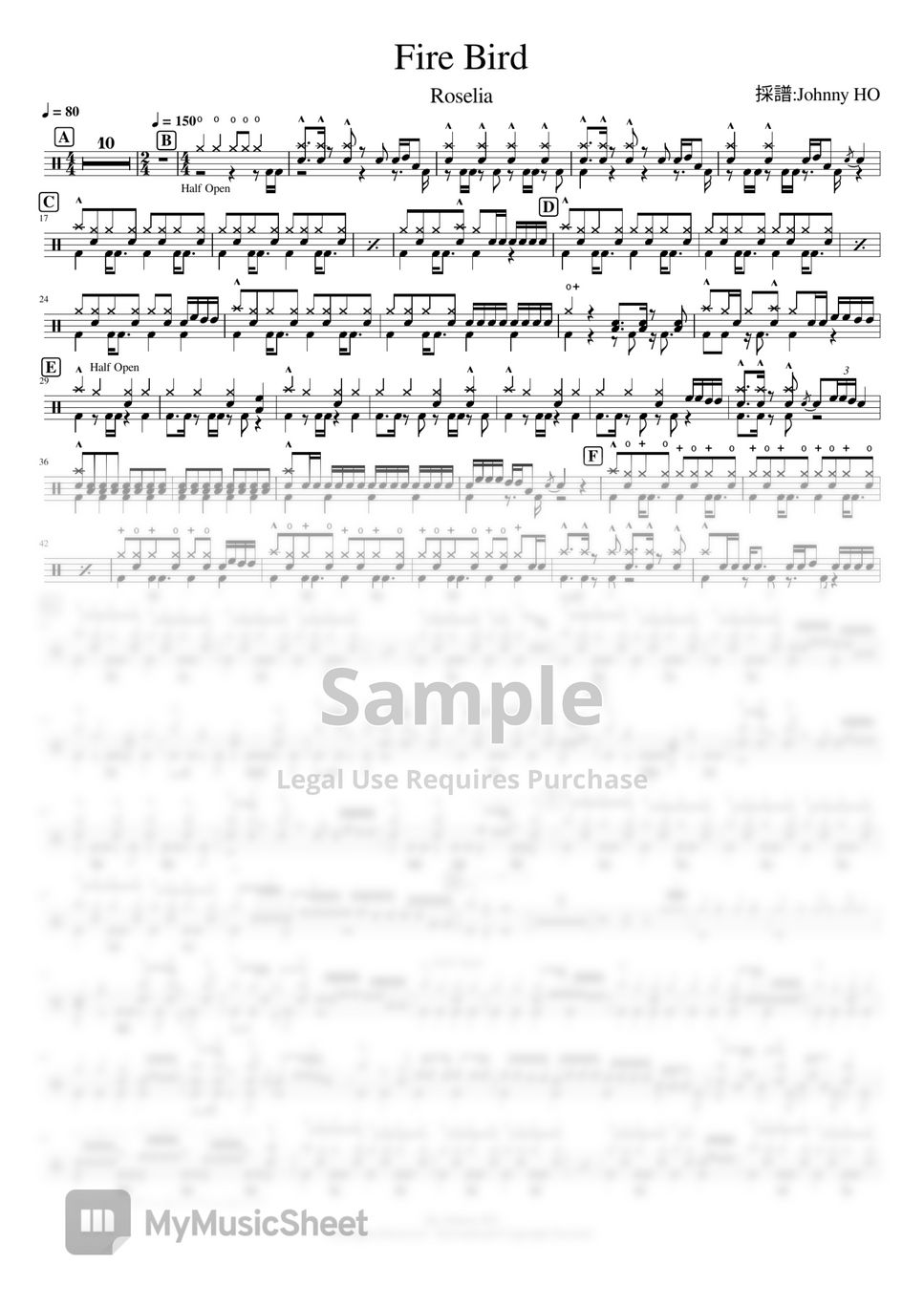 Roselia - Fire Bird (Band Sound Version) Spartito by Johnny Ho