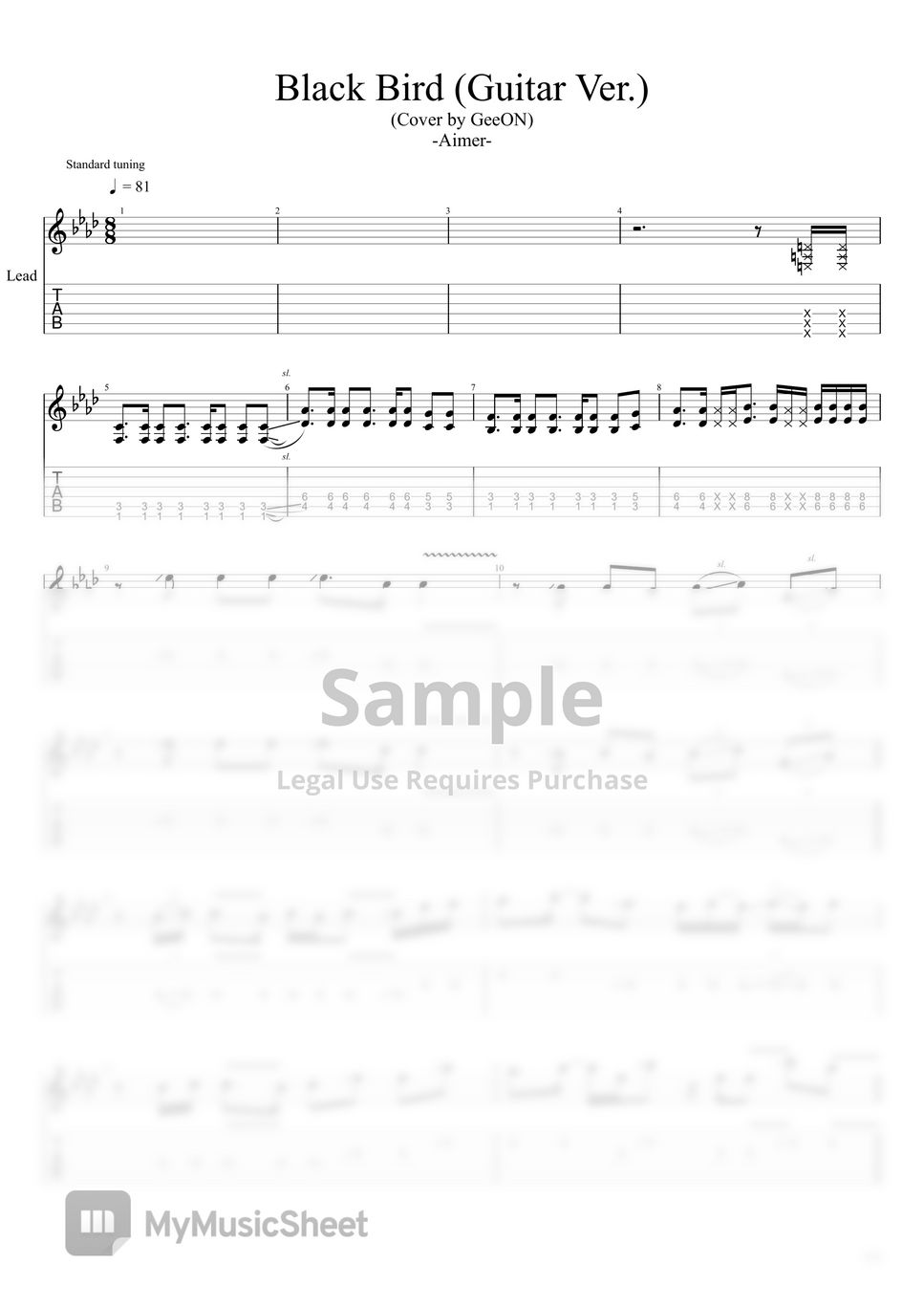 Aimer Black Bird Guitar Ver 악보 By Geeon