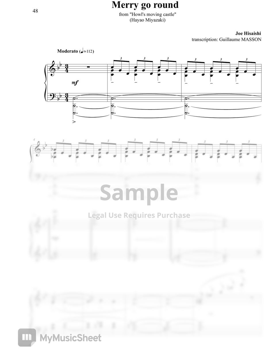 Joe Hisaishi Howls Moving Castle [merry Go Round] 악보 By Guillaume Masson