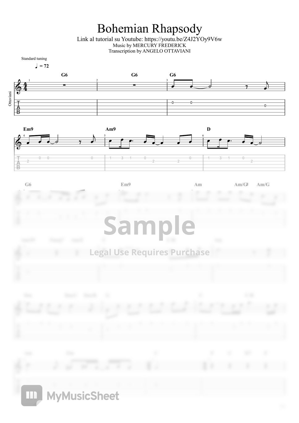 F. Mercury - Bohemian Rhapsody - Beginners Partitur by Guitar