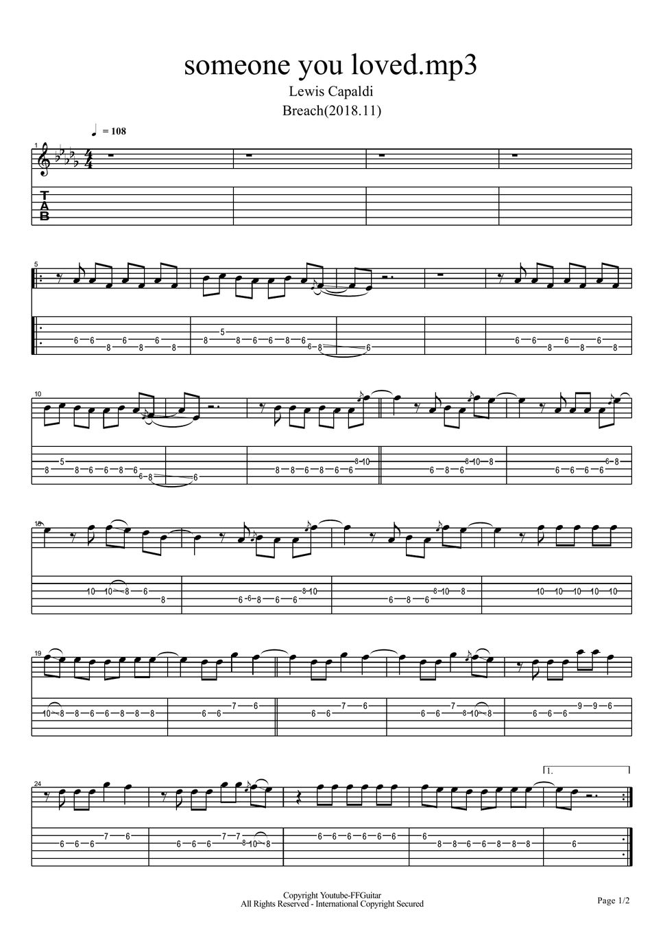 Lewis Capaldi - Someone You Loved Guitar Sheets by FFGuitar