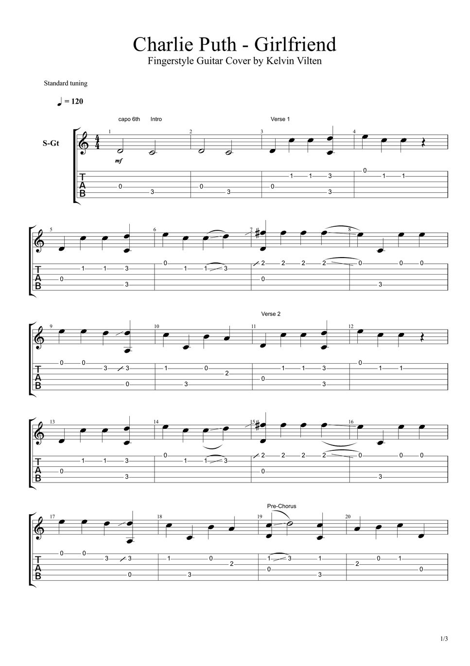 Charlie Puth - Girlfriend TAB by Kelvin Vilten