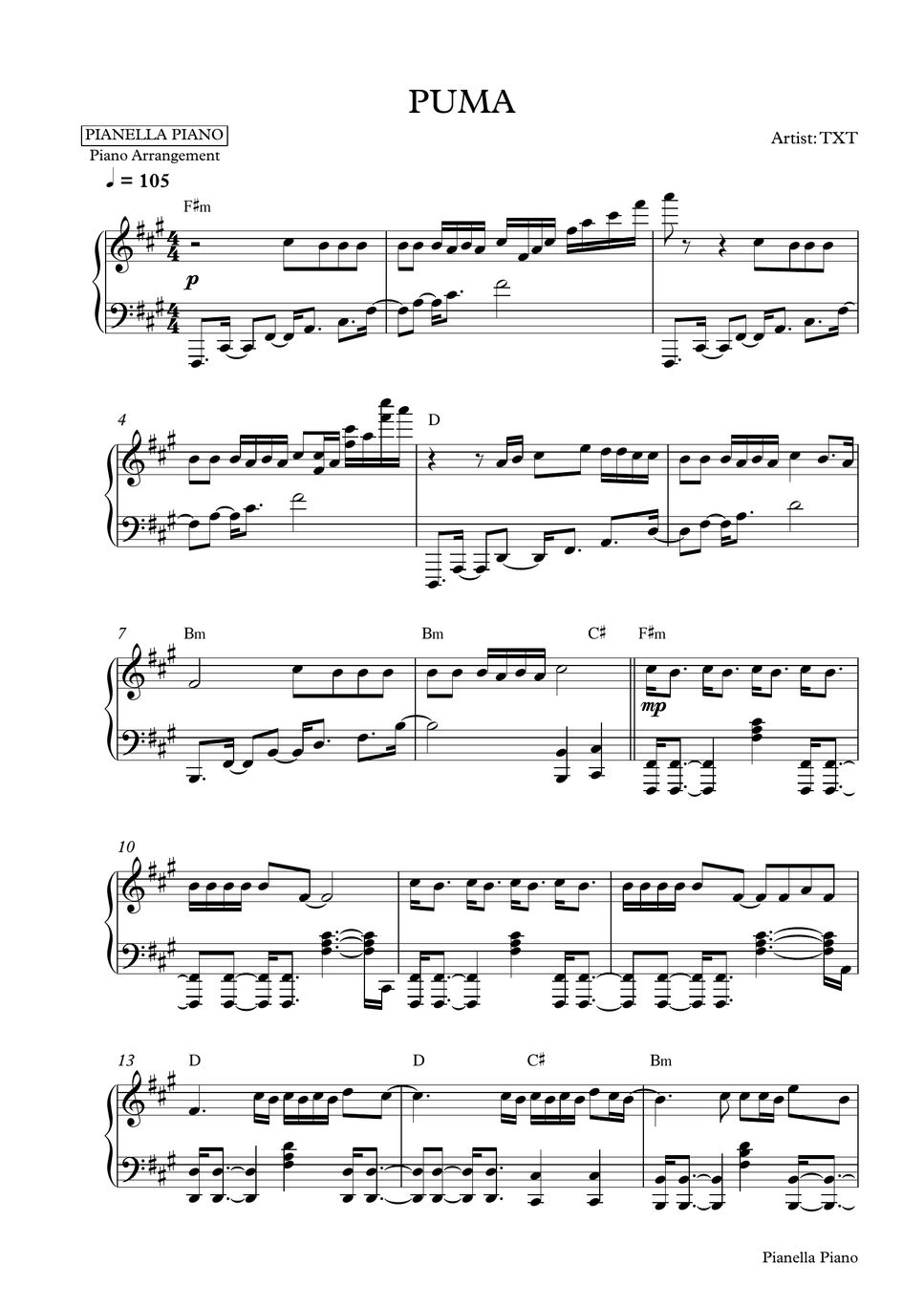 TXT - PUMA (Piano Sheet) نوتة by Pianella Piano