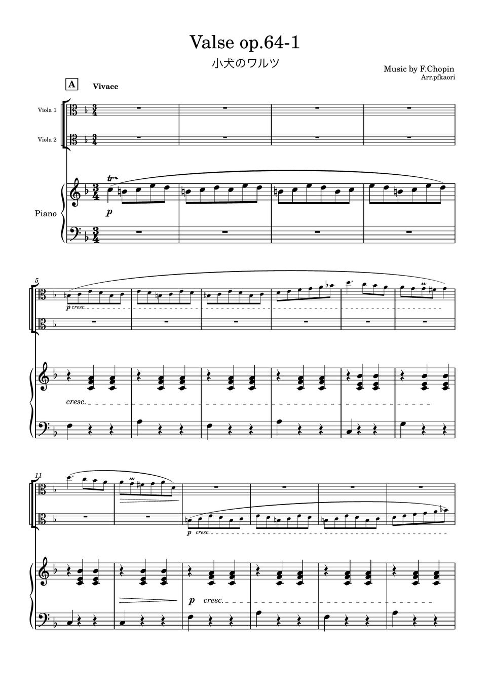 F.Chopin - Valse op.64-1 (1ver/Fdur・Piano trio/viola duo) Sheets by pfkaori