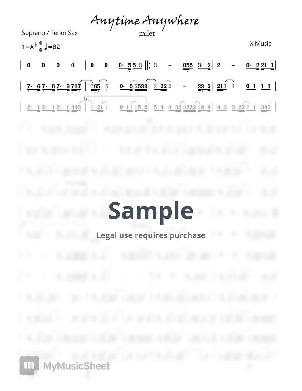 milet - Anytime Anywhere (移調/簡譜/附伴奏連結) Sheets by X Music