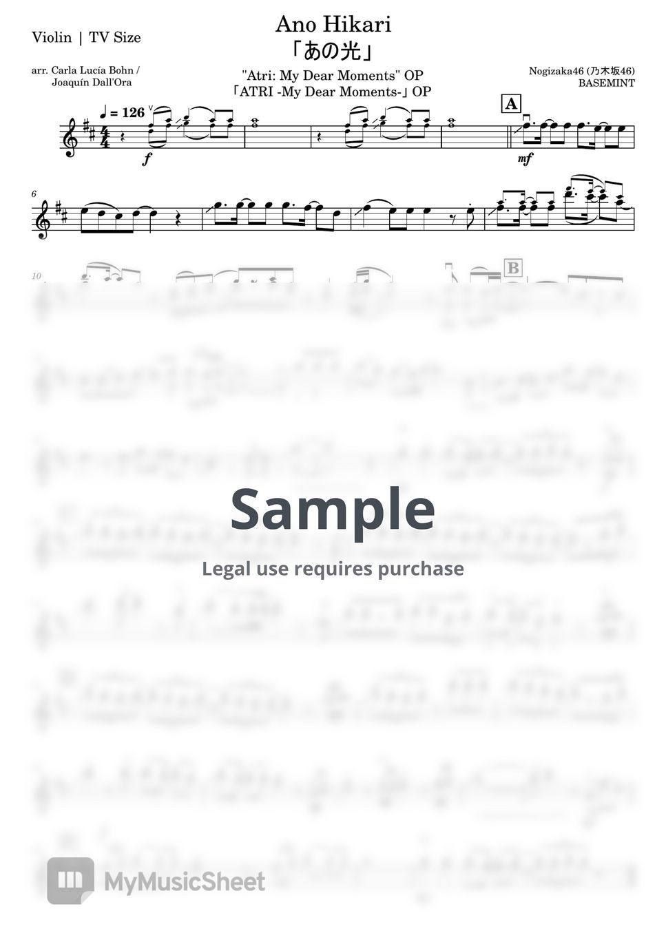 Nogizaka46 - Ano Hikari | "Atri: My Dear Moments" OP Sheets by co-neko