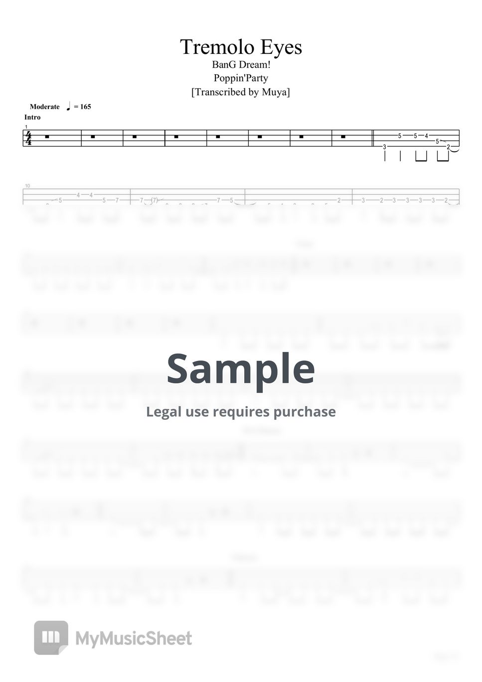Poppin'Party - Tremolo Eyes (Bass TAB) Sheets by Muya