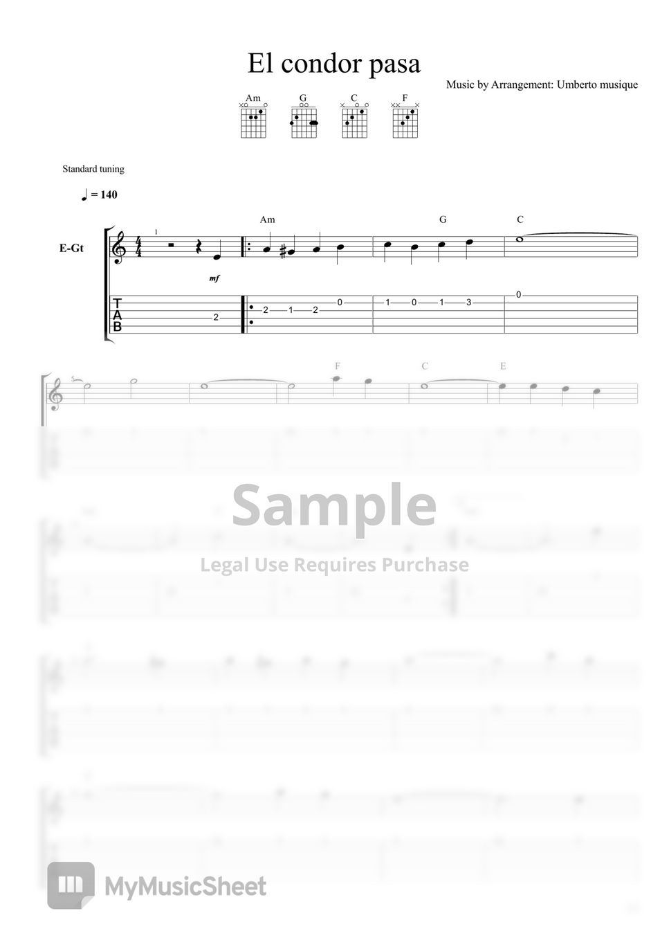 Simon and Garfunkel - El condor pasa Tab + 1staff by Mélodie pour ...