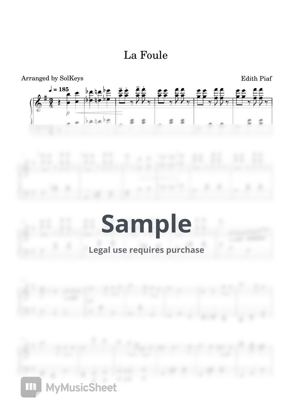 Edith Piaf - La Foule 악보 by SolKeys