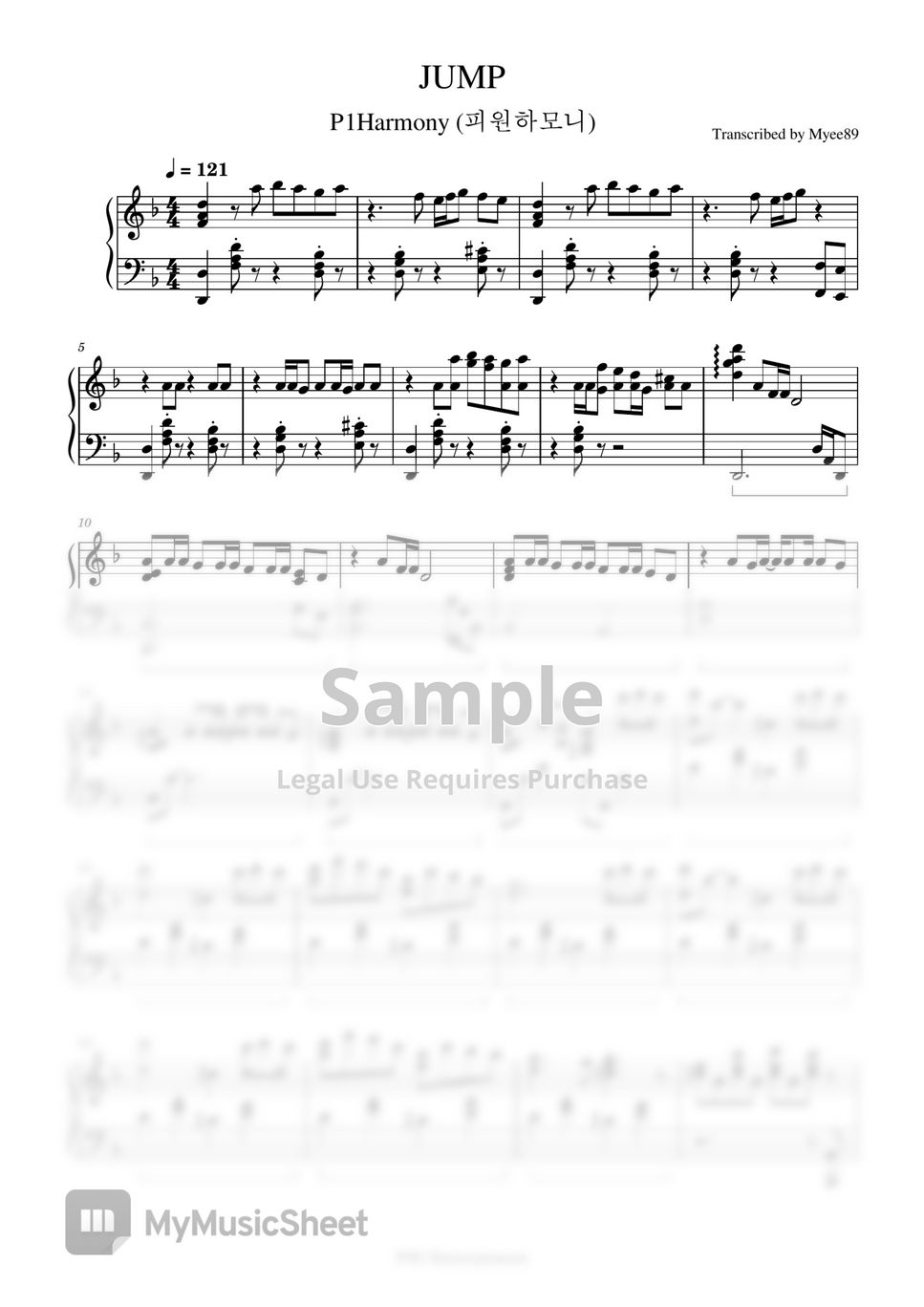 P1Harmony (피원하모니) - JUMP Sheet Music by Myee89