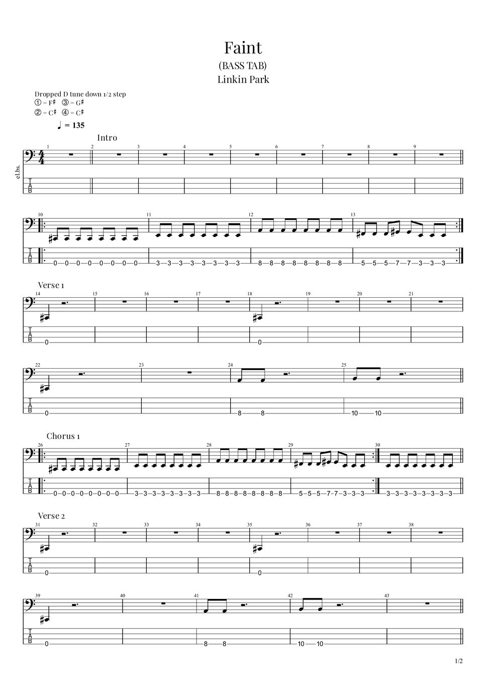 Linkin Park - Faint (BASS TAB + Guitar Pro) Tab + 1staff by Um Hanwool
