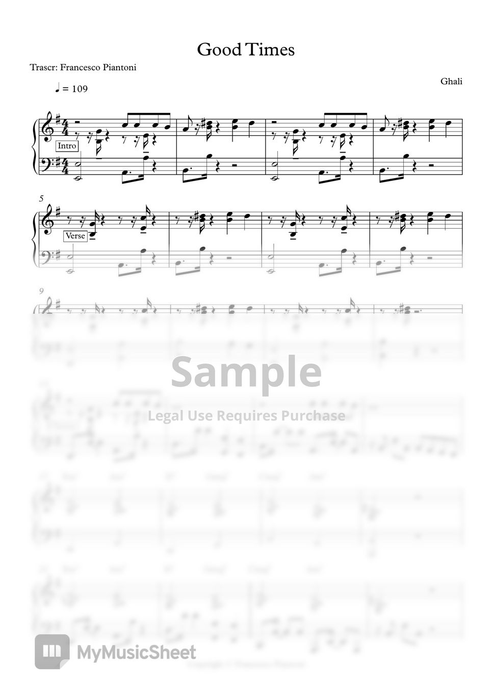 Ghali - Good times (spartito pianoforte) Nutowy by Francesco Piantoni