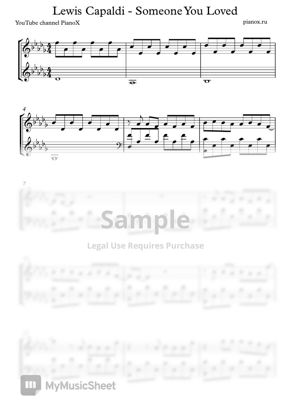 Lewis Capaldi - Someone You Loved Partition musicale by PianoX