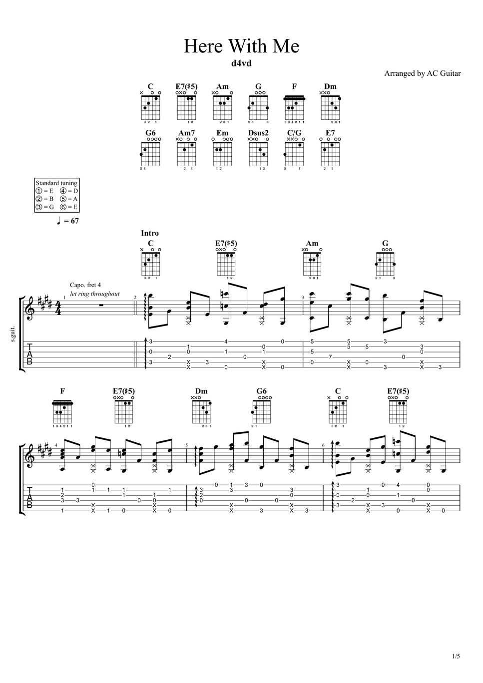 d4vd - Here With Me Tab + 1staaf by AC Guitar